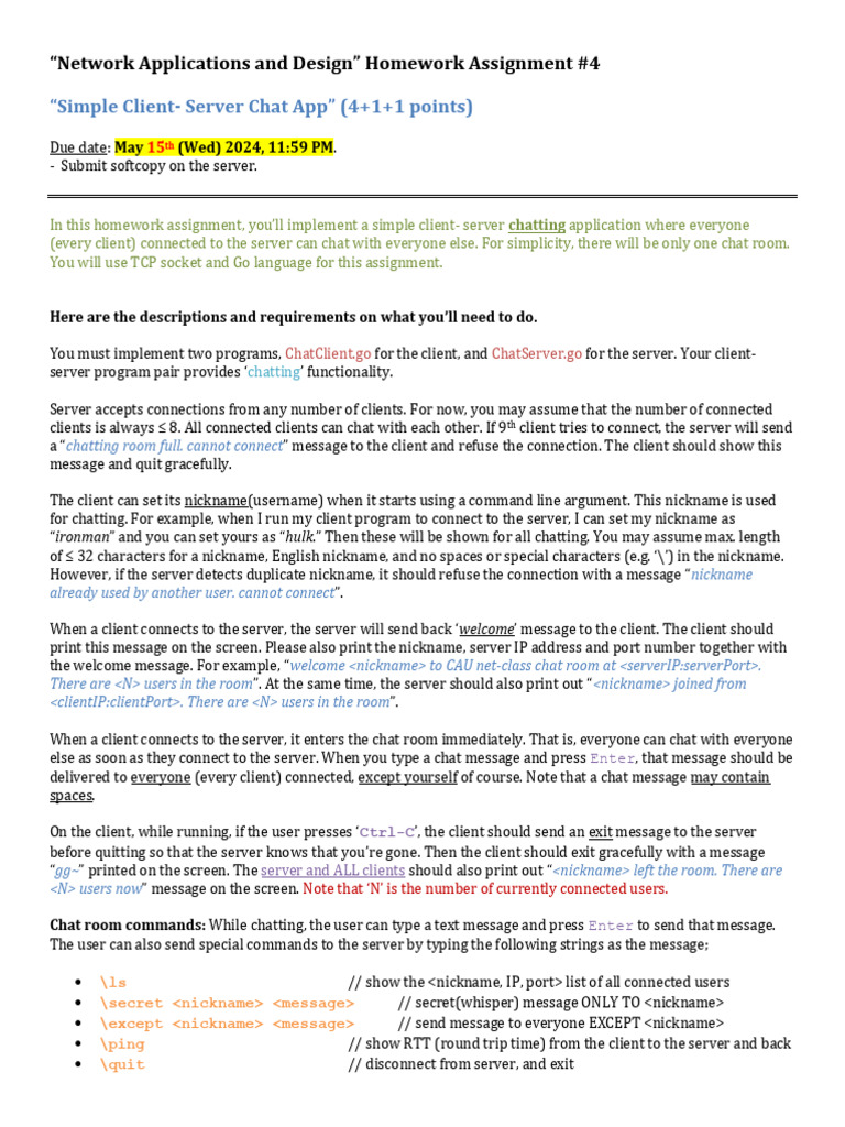 Network Hw4 Chat | PDF | Port (Computer Networking) | Client (Computing)