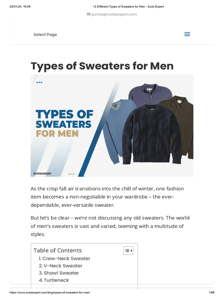 13 Different Types of Sweaters For Men - Suits Expert | PDF | Sweater ...