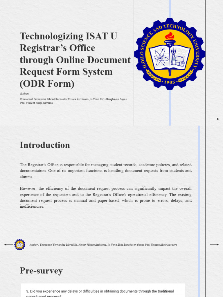 Technologizing ISAT U Registrars Office Through Online Document Request ...