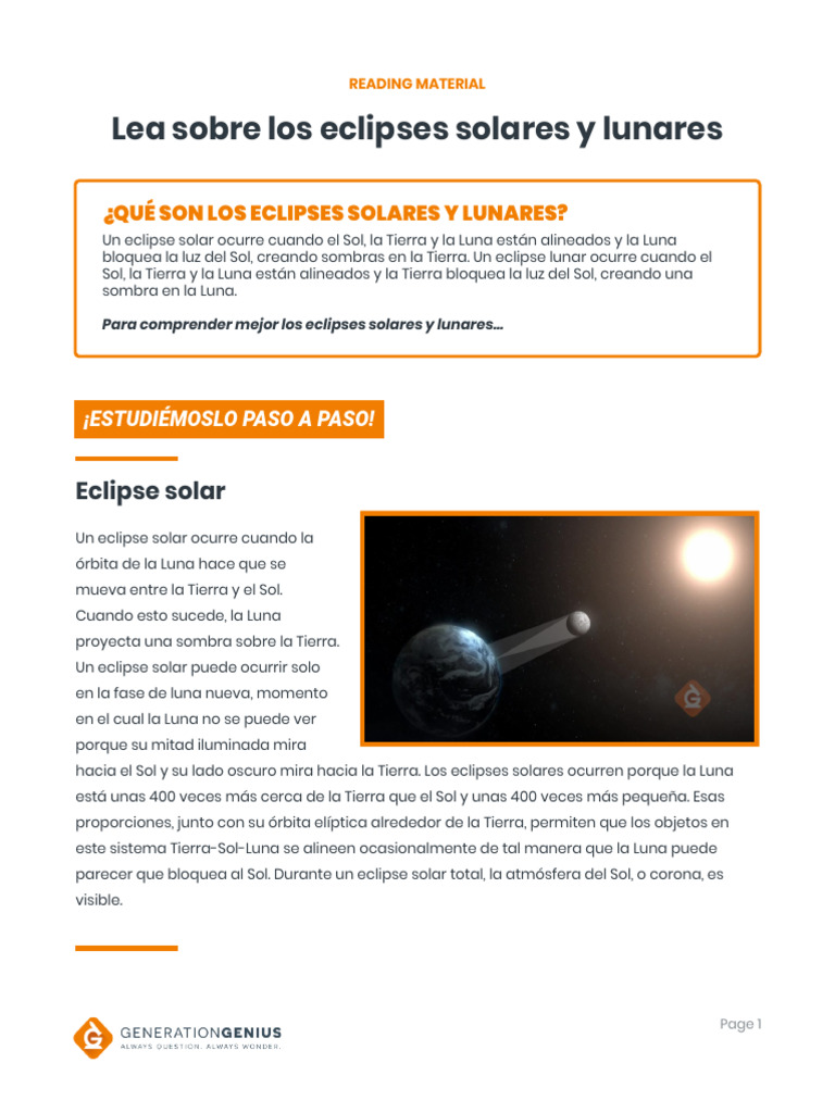 Actividades sobre Eclipses para Niños | PDF | Luna | Eclipse