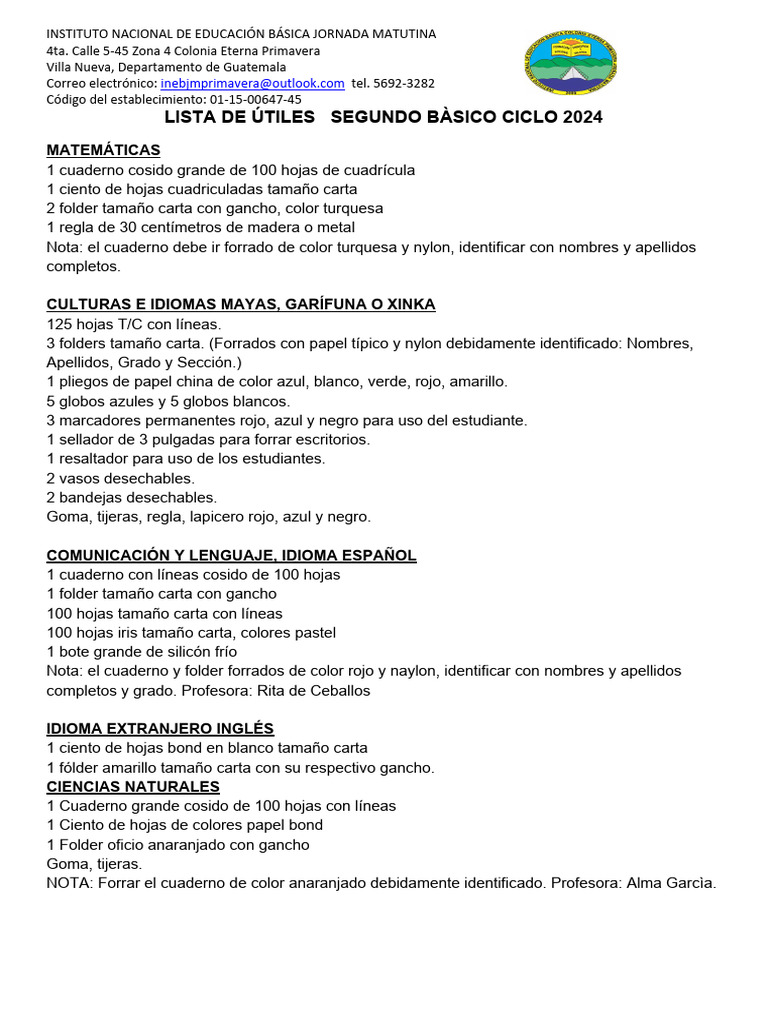 Lista de Utiles Segundo Basico | PDF | Color