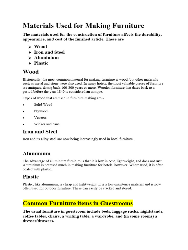 Materials Used For Making Furniture | PDF | Chair | Furniture