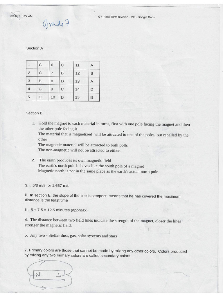Physics Revision WS Grade 7 | PDF
