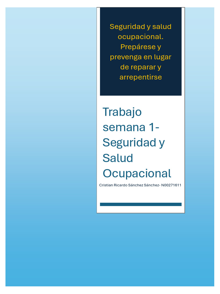 Trabajo semana 1- Ley de Seguridad y Salud en el Trabajo | PDF | Derecho laboral | Seguridad y ...