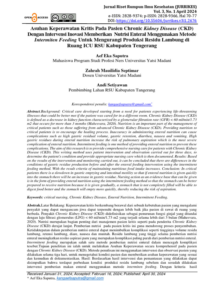 Jurikkes Vol 3 No 1 April 2024 Hal 70-77 | PDF | Chronic Kidney Disease | Urological Conditions