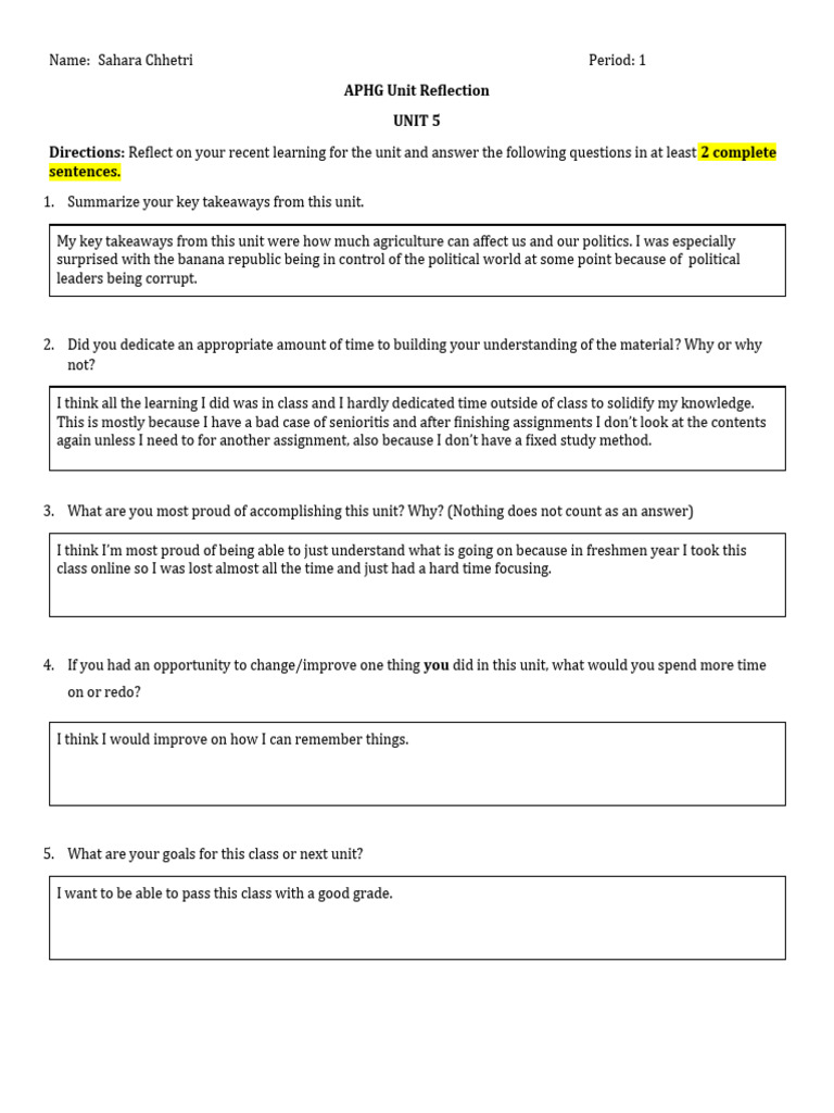 APHG Unit 5 Reflection by Sahara Chhetri | PDF | Cognitive Science ...