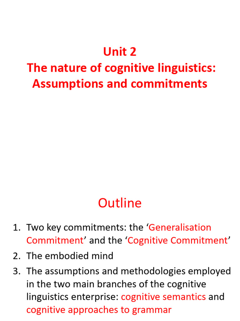 Cognitive Linguistics Unit 2 2023 Handout | PDF | Embodied Cognition | Experience