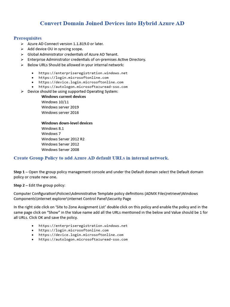 Configure Hybrid Azure Ad Documents Pdf Group Policy Active