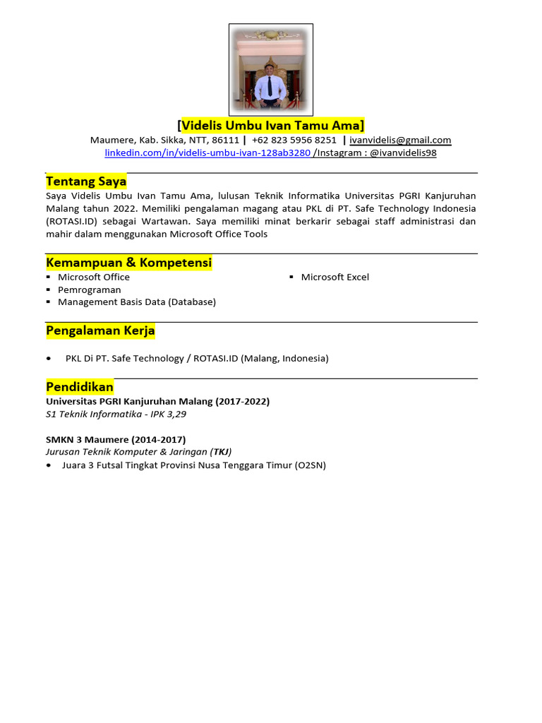 CV (Videlis Umbu Ivan Tamu Ama) | PDF