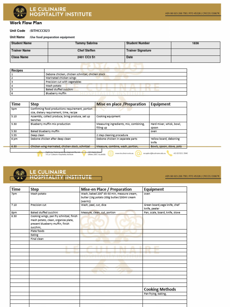 Work Flow Plan_V1.0 2 | PDF | Cooking | Baking