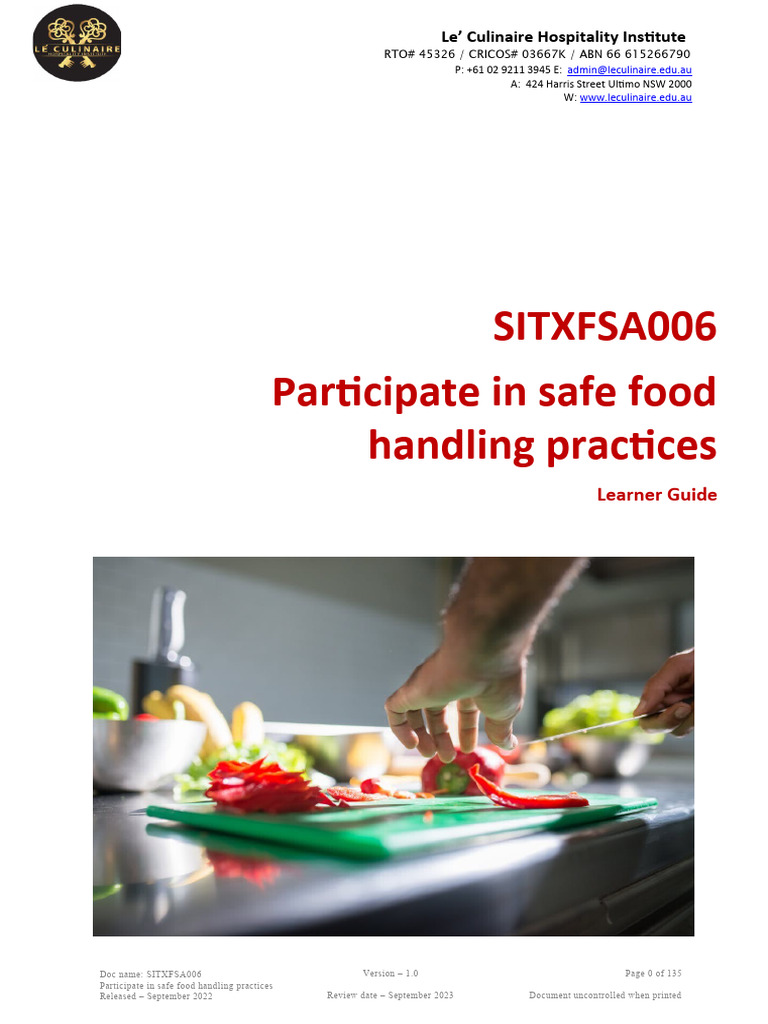 SITXFSA006: Safe Food Handling Guide | PDF | Food Safety | Hazard ...