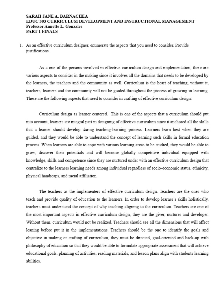 Barnachea 303 Part 1 Finals | Download Free PDF | Curriculum | Learning
