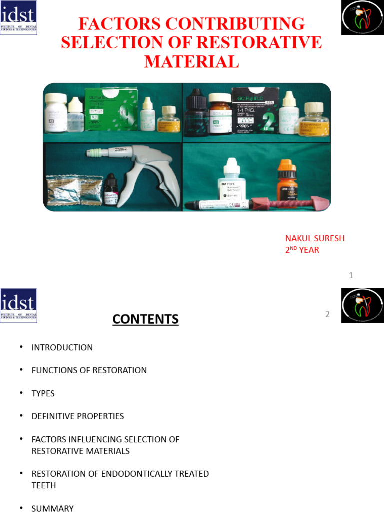 Factors Contributing Selection of Proper Restorative Materials | PDF | Dental Composite ...