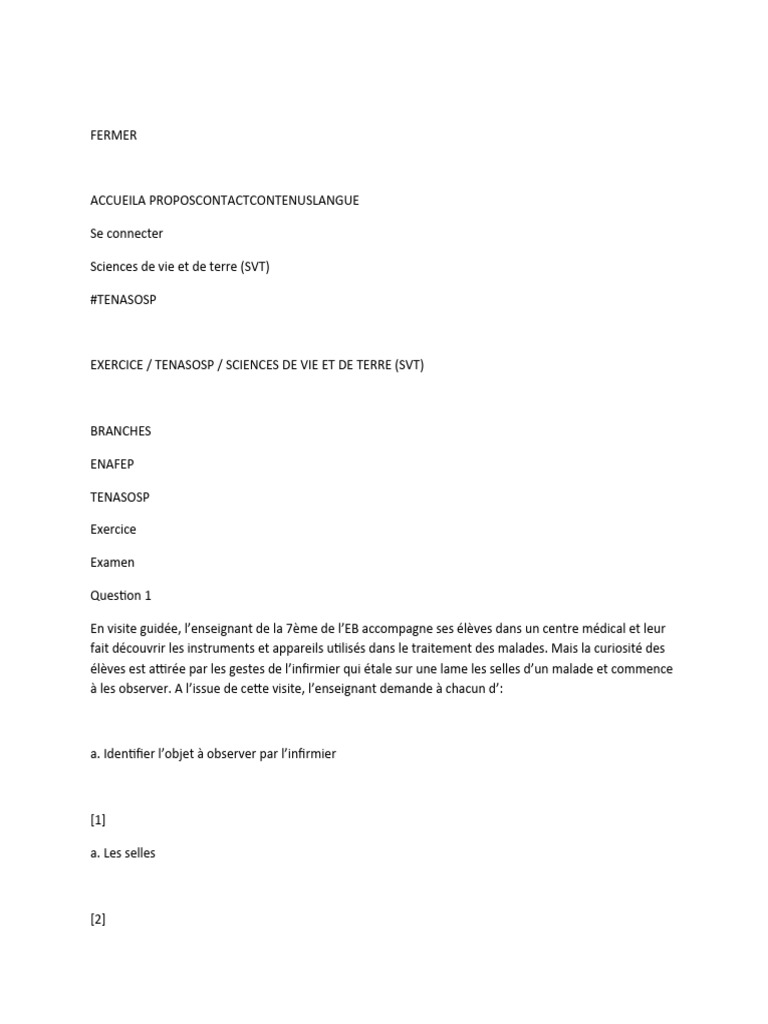 Tenasosp SVT | PDF | Racine | Anatomie