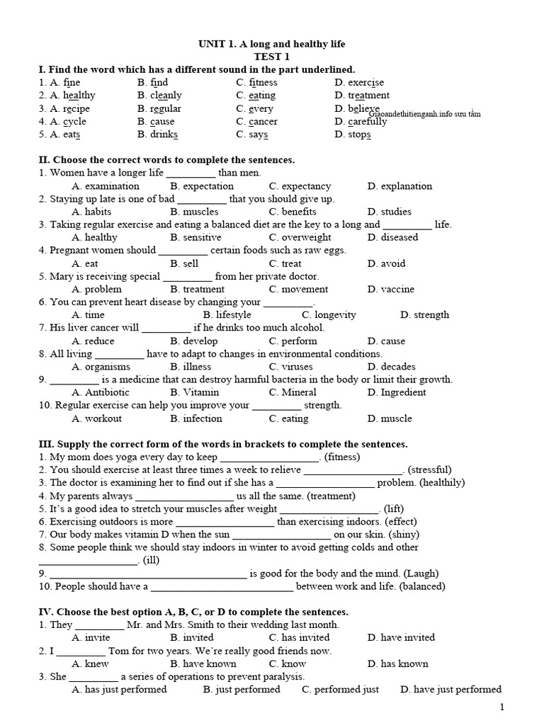 UNIT 1. A Long and Healthy Life - TEST 1 | PDF | Healthy Diet | Cancer