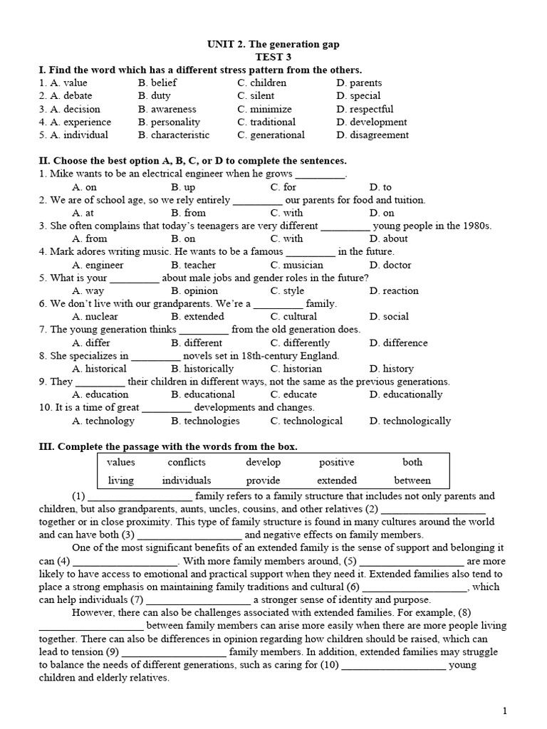 UNIT 2. The Generation Gap - TEST 3 | PDF | Family | Social Psychology