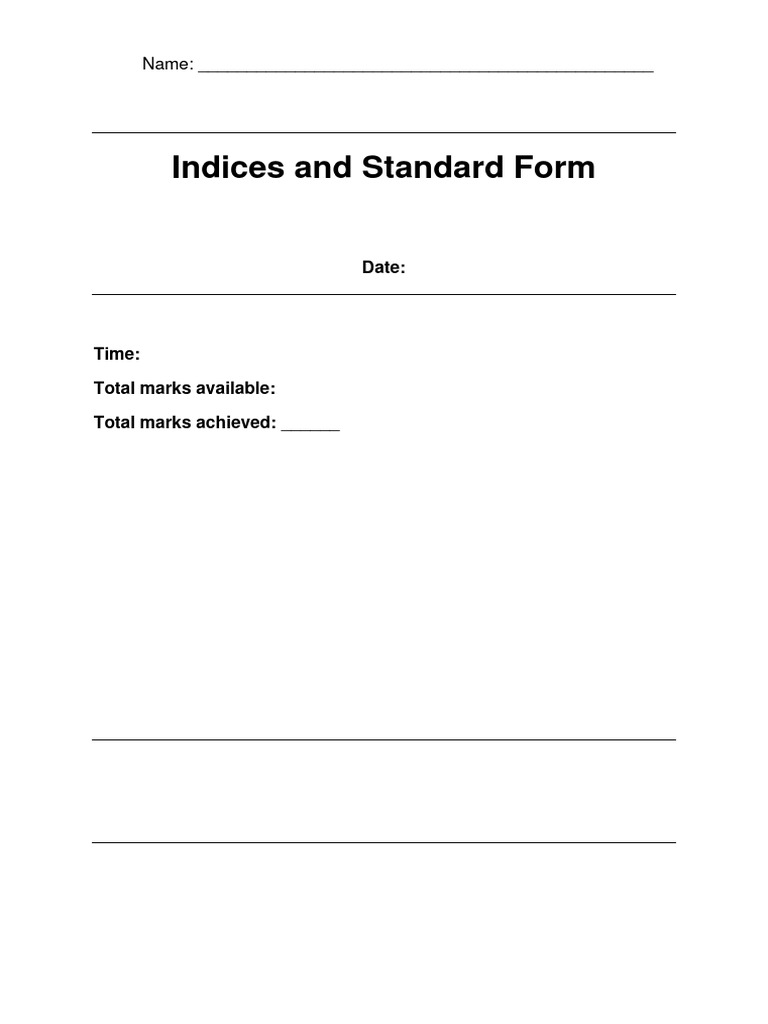 Indices and Standard Form | PDF | Mathematics | Algebra
