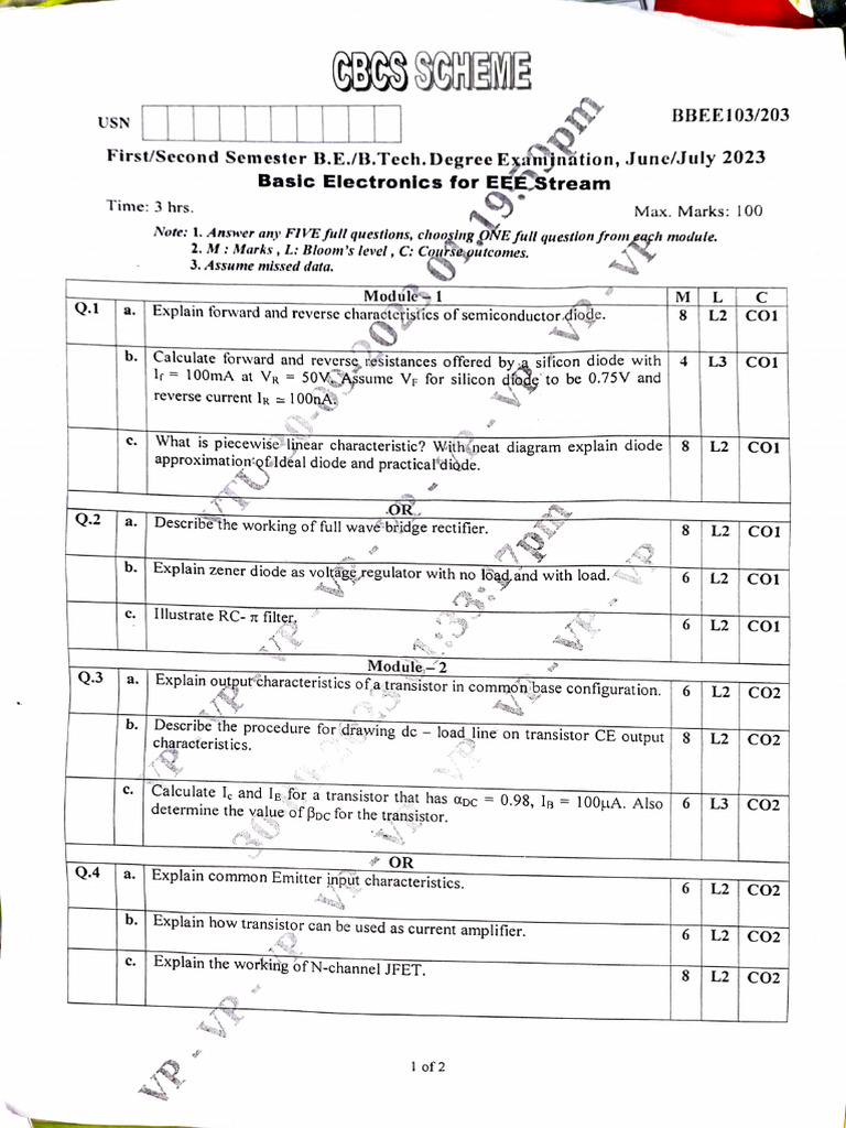 Basic Electronics Exam Questions 2023 | PDF | Operational Amplifier ...