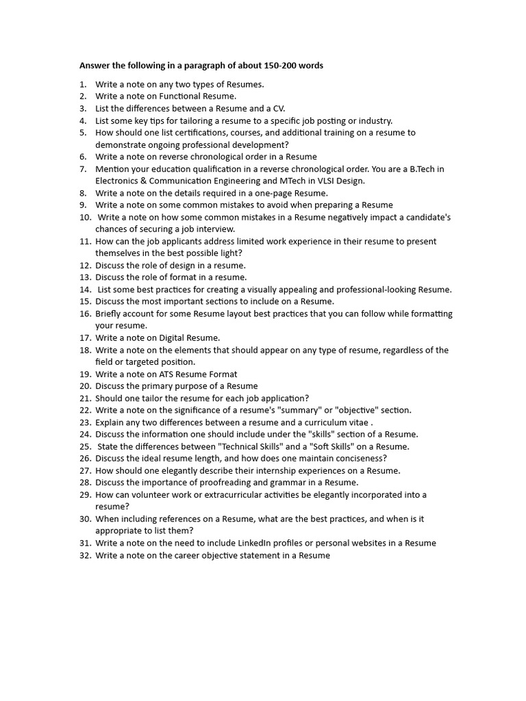 Resume Questions | PDF | Résumé