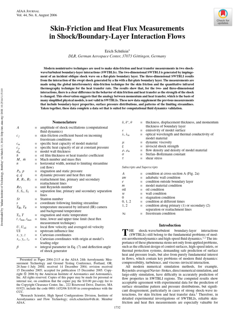 Skin-Friction & Heat Flux in SWTBLIs | PDF | Shock Wave | Fluid Dynamics