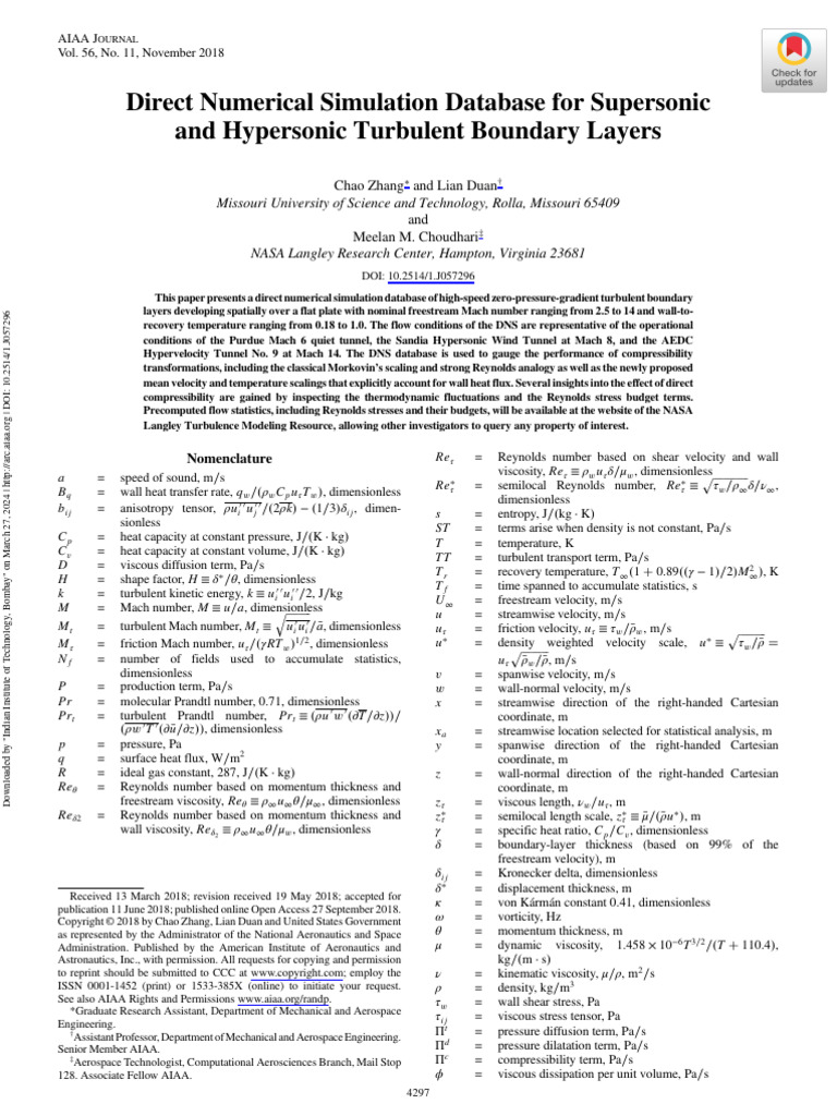 Zhang Et Al 2018 Direct Numerical Simulation Database For Supersonic And Hypersonic Turbulent 