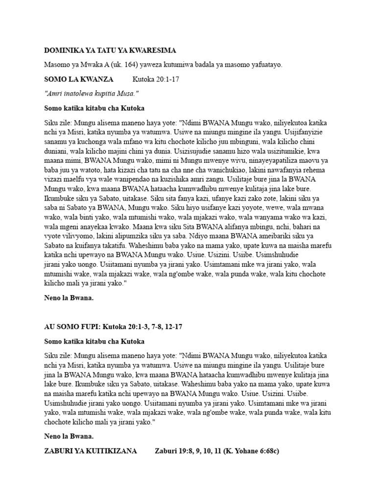 Dominika Ya Tatu Ya Kwaresima 2024 | PDF