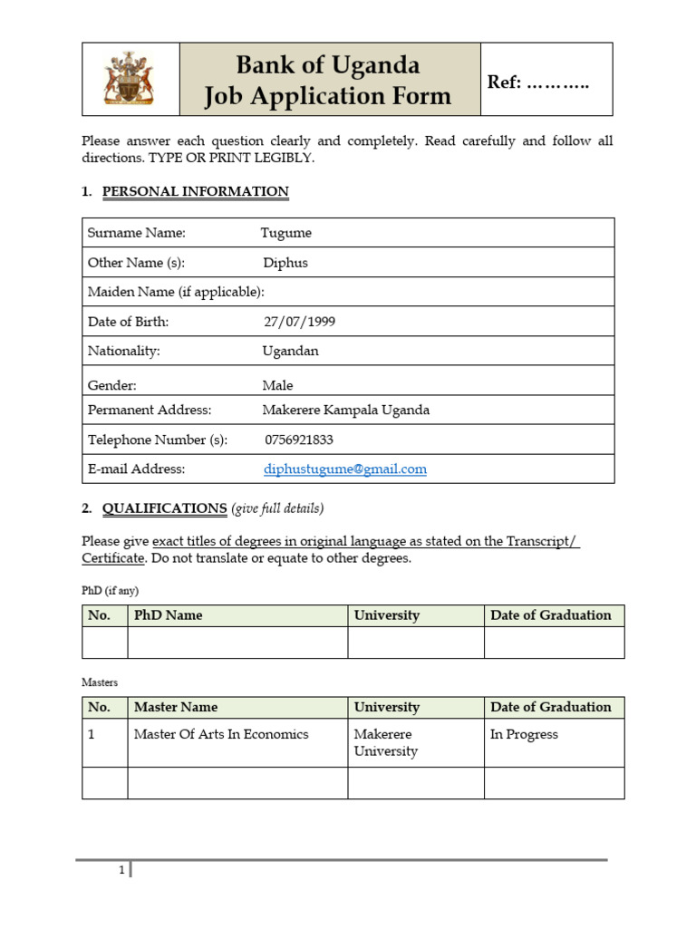 BoU-CV-Format | PDF | Employment | Innovation