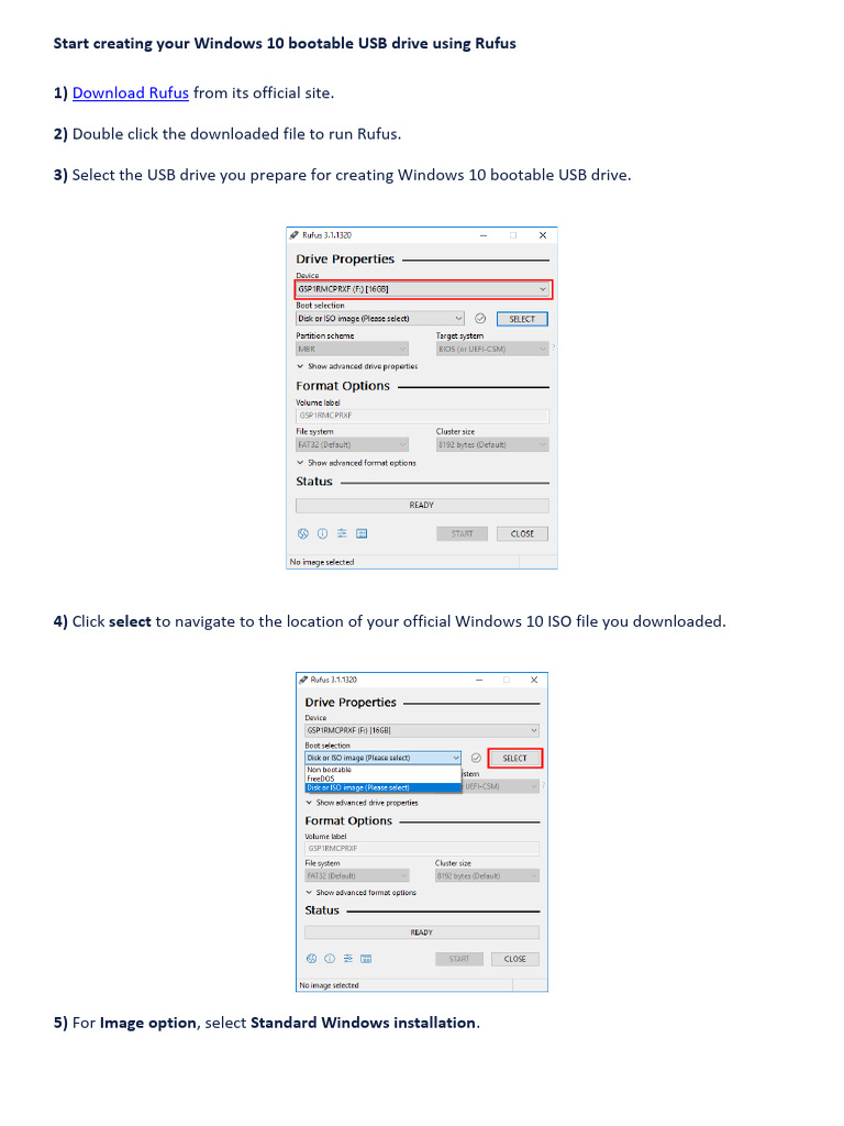 Start Creating Your Windows 10 Bootable USB Drive Using Rufus | PDF