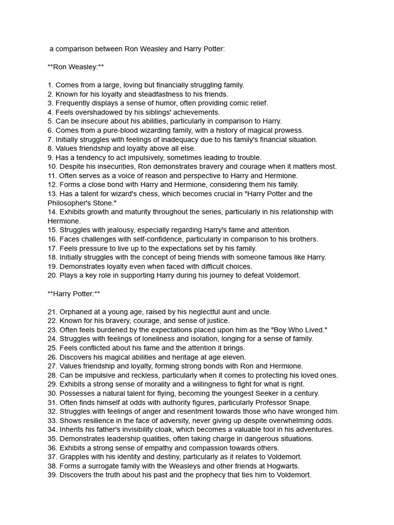 Ron Weasley vs. Harry Potter: A Comparison | PDF | Social Psychology ...