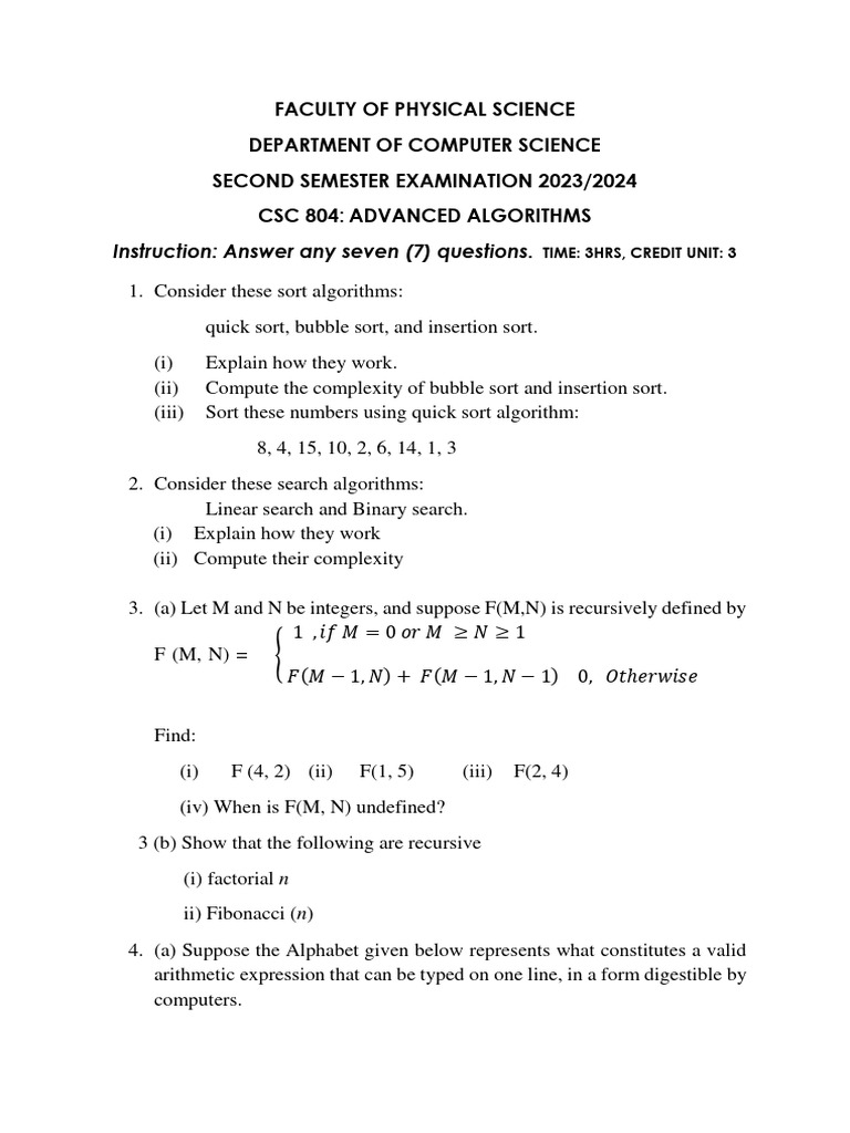 Csc 804 Pdf Algorithms Computer Programming 