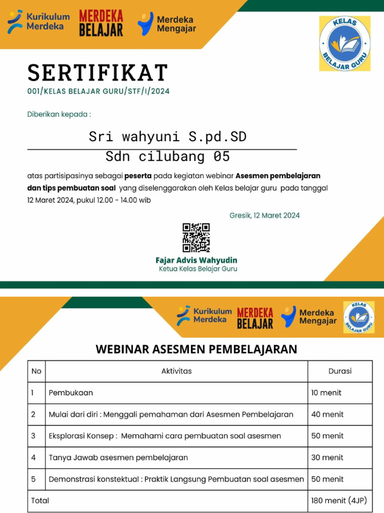 Sertifikat - Sri Wahyuni S.PD - SD | PDF