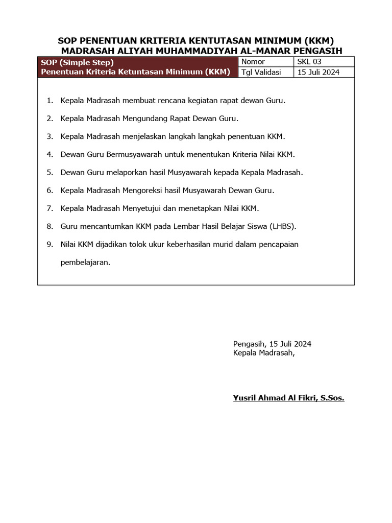 Sop Penentuan KKM | PDF