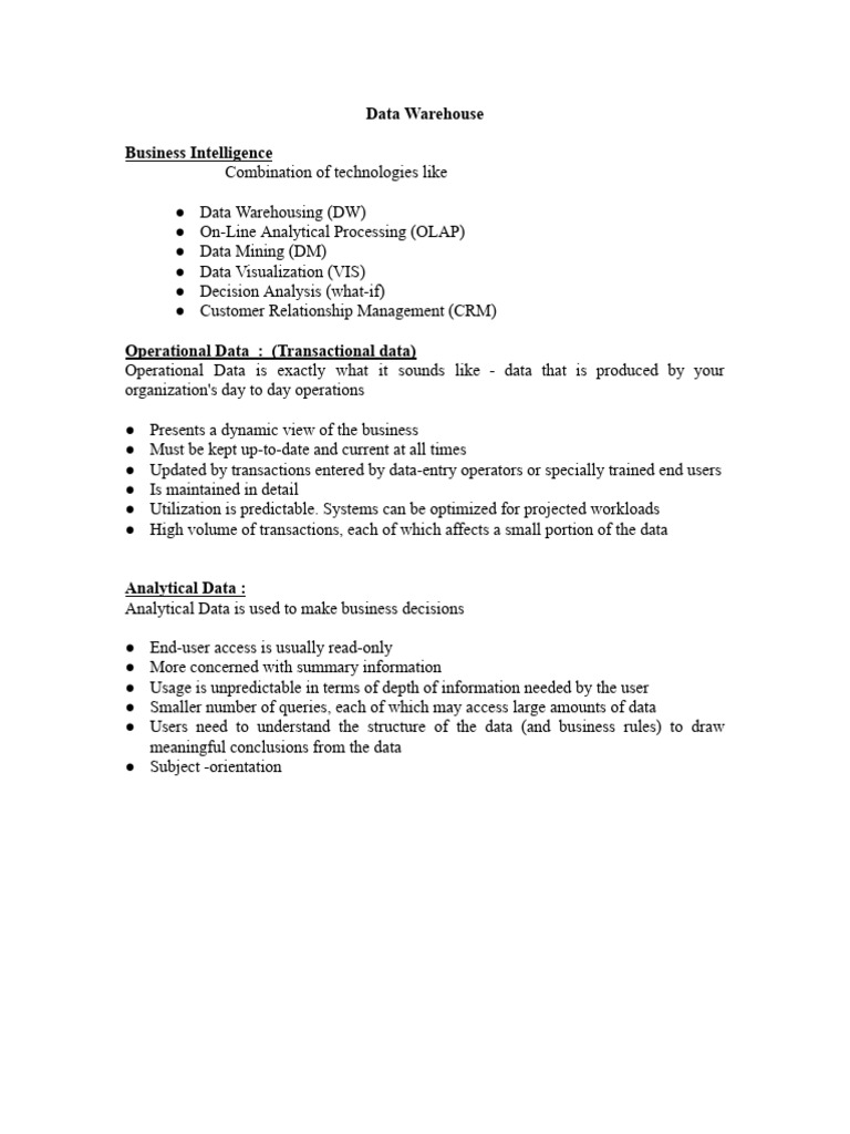 Data Warehouse Notes | Download Free PDF | Data Warehouse | Information ... Data Warehouse Notes | Download Free PDF | Data Warehouse | Information ...