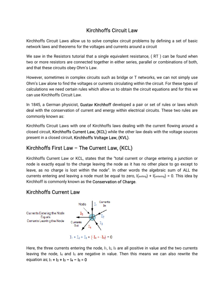 Understanding Kirchhoff's Circuit Laws | PDF