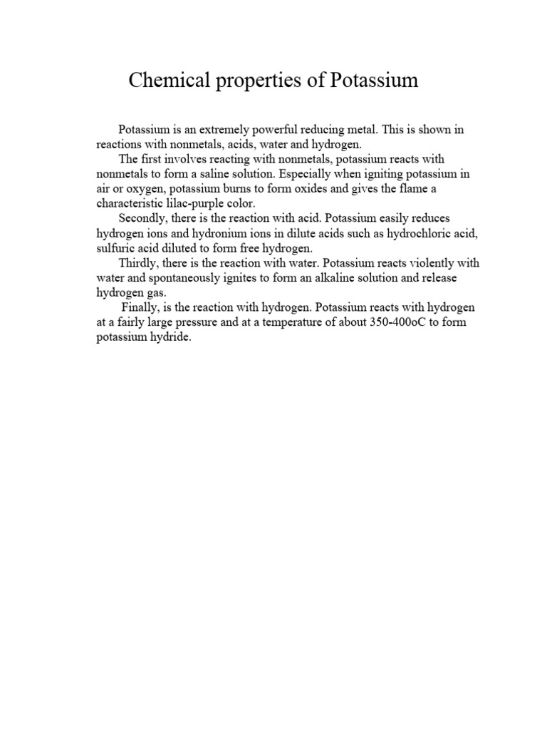 Chemical Properties of Potassium | PDF