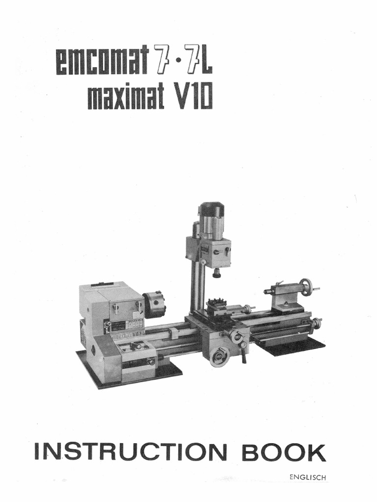 Emco Emcomat 7,7L Maximat V10, V10P User Manual - With Maximat V10P ...