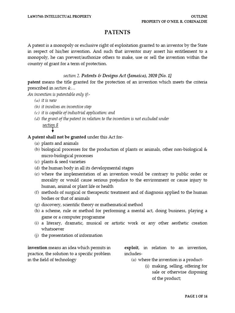 Intellectual Property Outline (Patents) | PDF | Patent | Glossary Of ...
