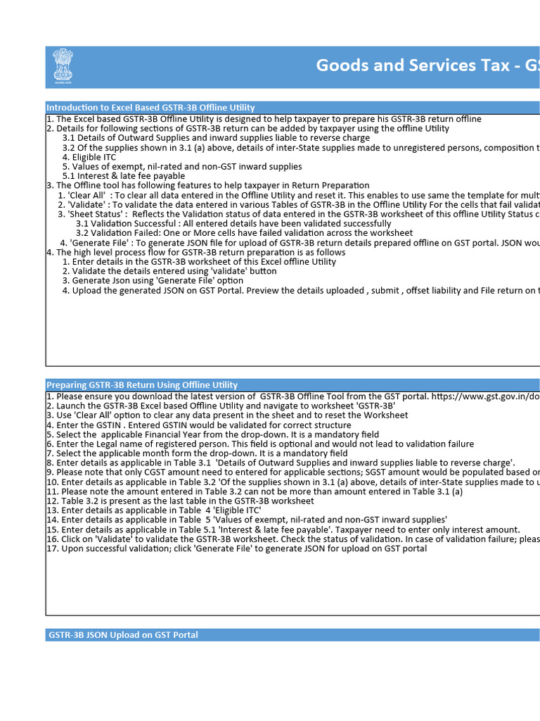 GSTR-3B Excel Utility Guide | PDF | Public Finance | Taxation