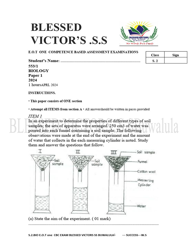 CBC s.2 Eot 1bio Bvss 2024 | PDF