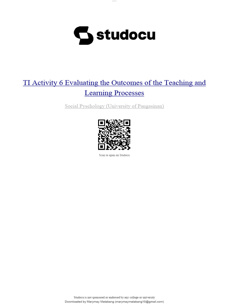 TI Activity 6 Evaluating The Outcomes of The Teaching and Learning Processes | PDF | Educational ...