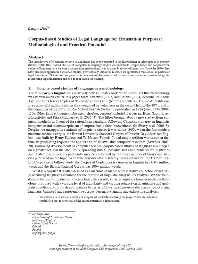 Corpus-Based Studies of Legal Language For Translation Purposes | PDF ...