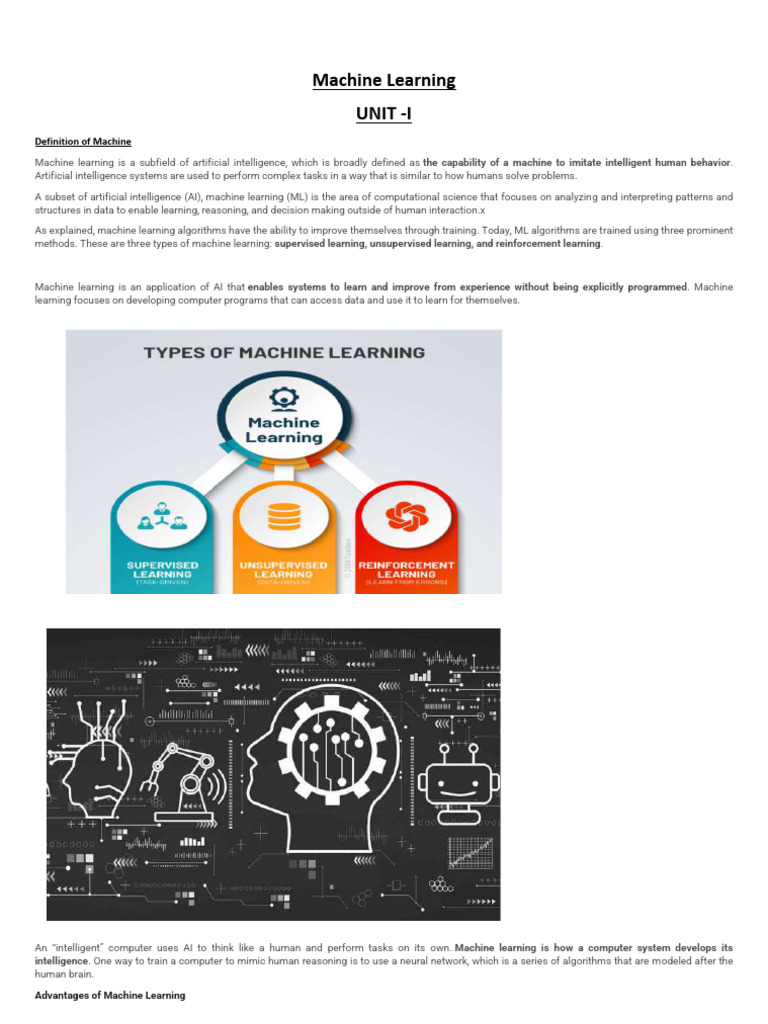 Machine Learning Unit-I | PDF | Machine Learning | Statistical ... Machine Learning Unit-I | PDF | Machine Learning | Statistical ...