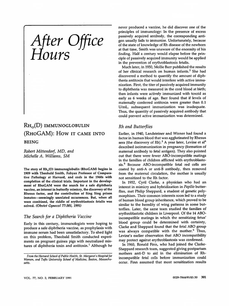 RHO (D) IMMUNOGLOBULIN (RHOGAM) HOW IT CAME INTO BEING-mittendorf1991 | PDF