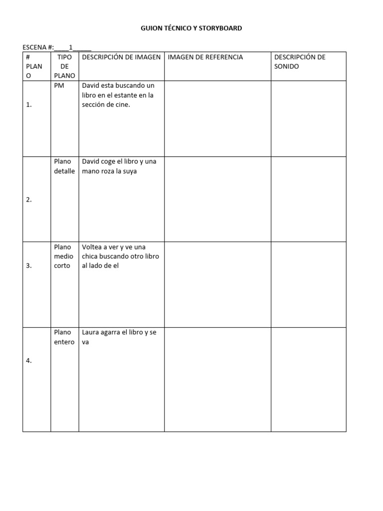 Guion Técnico y Storyboard de Cortometraje | PDF
