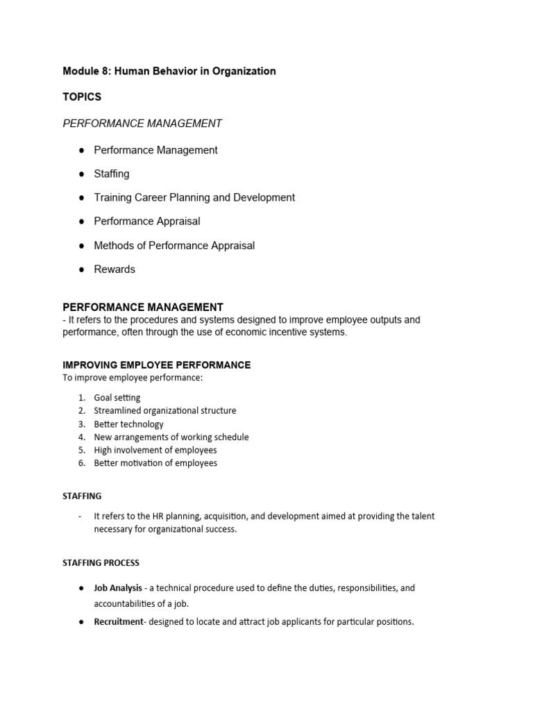 HBO Lesson 8 PERFORMANCE MANAGEMENT | PDF | Performance Appraisal ...