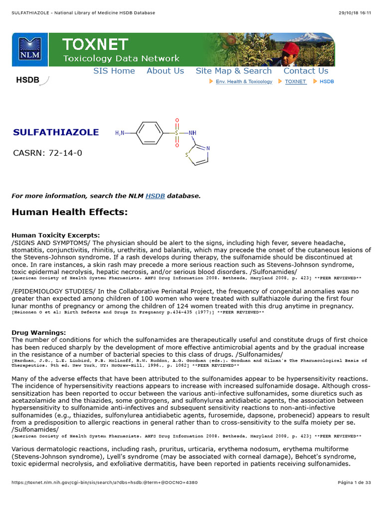 Sulfathiazole PK Toxnet2009 | PDF | Drug Metabolism | Serotonin
