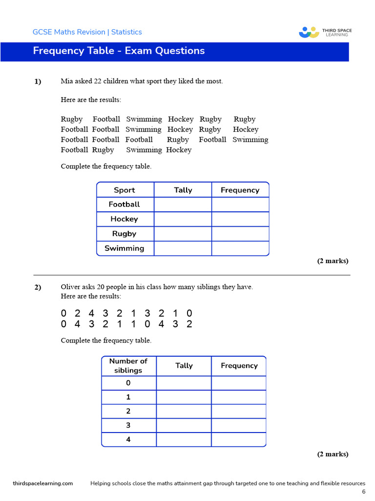 Frequency Table - Exam Questions | PDF | Educational Assessment And ...
