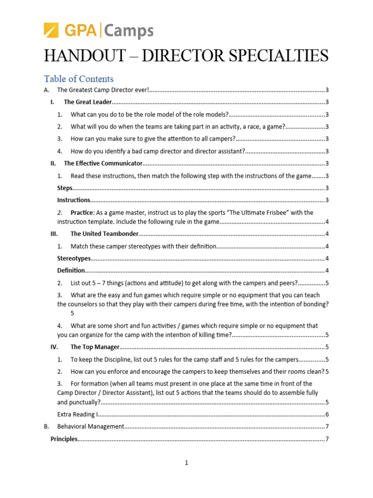 ' Camp-Staff-Training-Handouts-for-Director-Team | PDF | Bullying ...