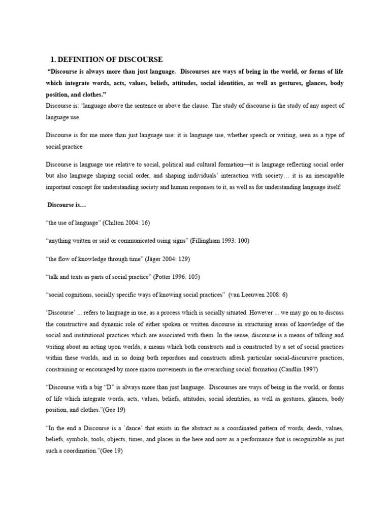 Discourse Analysis Handout | PDF | Discourse | Liberal Arts Education