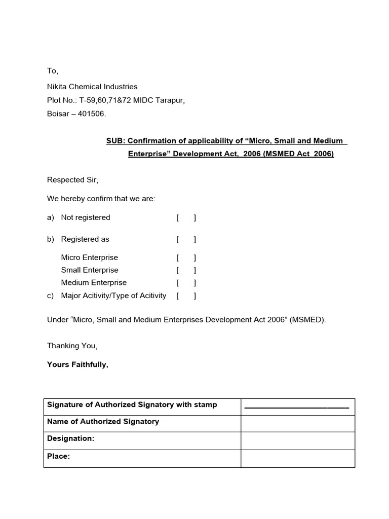 Declaration Msme Pdf